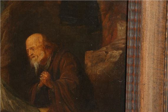 Jan Staveren | a hermit kneeling in prayer in a cave | MutualArt