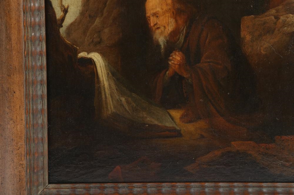 Jan Staveren | a hermit kneeling in prayer in a cave | MutualArt