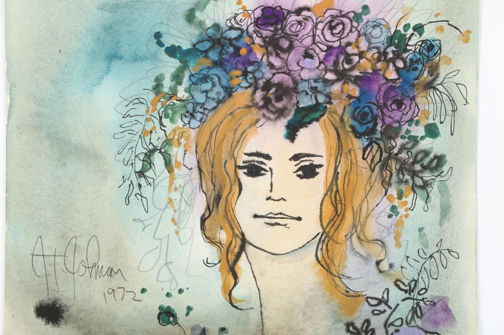 Joni T. Johnson | female portrait with flower crown | MutualArt