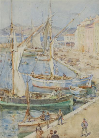 Henry Scott Tuke | The Port of St Tropez (1928) | MutualArt