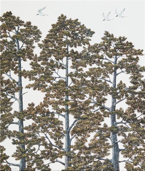 Richard Sparre | Common terns above tree tops | MutualArt