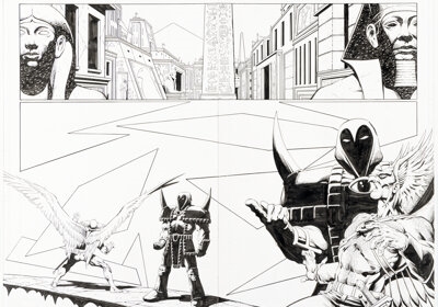 Jim Starlin | Hawkman Special #1 Double Page Spread 20-21 Original Art ...