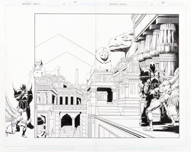 Jim Starlin | Hawkman Special #1 Double Page Spread 12-13 Original Art ...