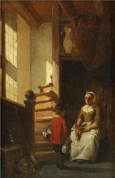 Hendricus Johannes Scheeres | Interior with seated woman and boy (17th ...