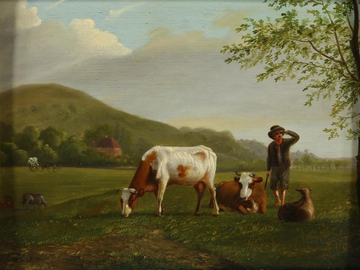 Jan Kobell III | Young shepherd with cows in meadow (19th Century ...