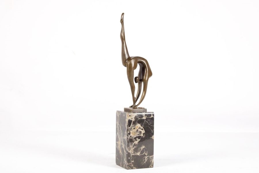 Milo Martin | Bronze sculpture of a stylized woman in an acrobatic ...