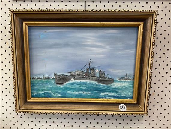 Sam Borg | OIL ON BOARD - HMS BLUEBELL K80 - SIGNED SAM BORG | MutualArt