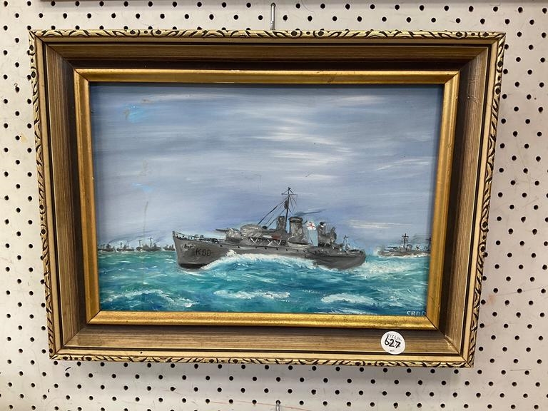 Sam Borg | OIL ON BOARD - HMS BLUEBELL K80 - SIGNED SAM BORG | MutualArt