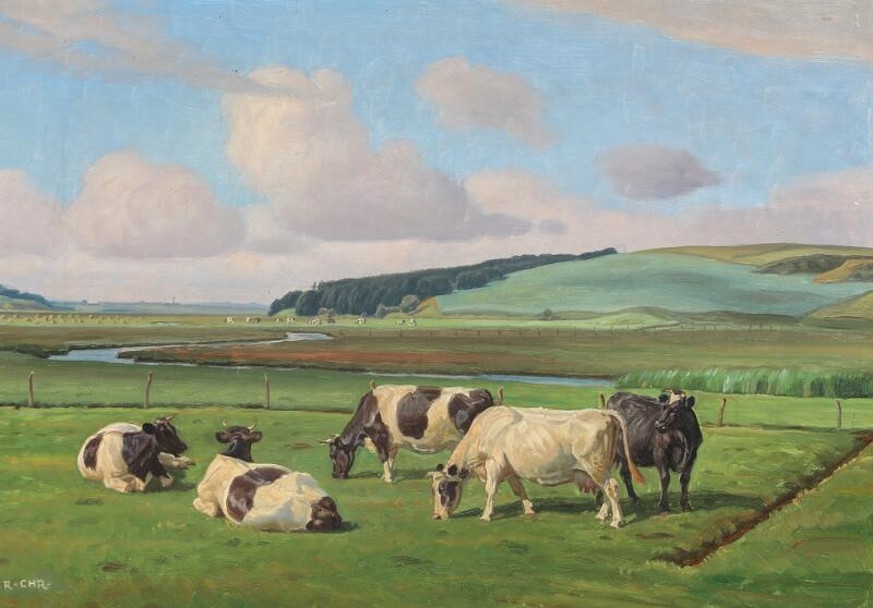 Rasmus Christiansen | Landscape with cows | MutualArt