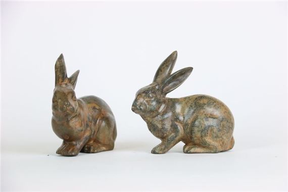 Pierre Chenet | Pair of bronzes featuring two rabbits | MutualArt