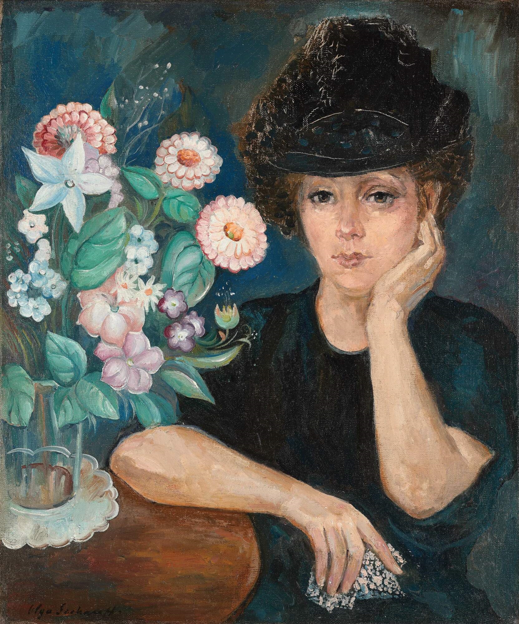 Olga Sacharoff | Self-Portrait with Flowers | MutualArt