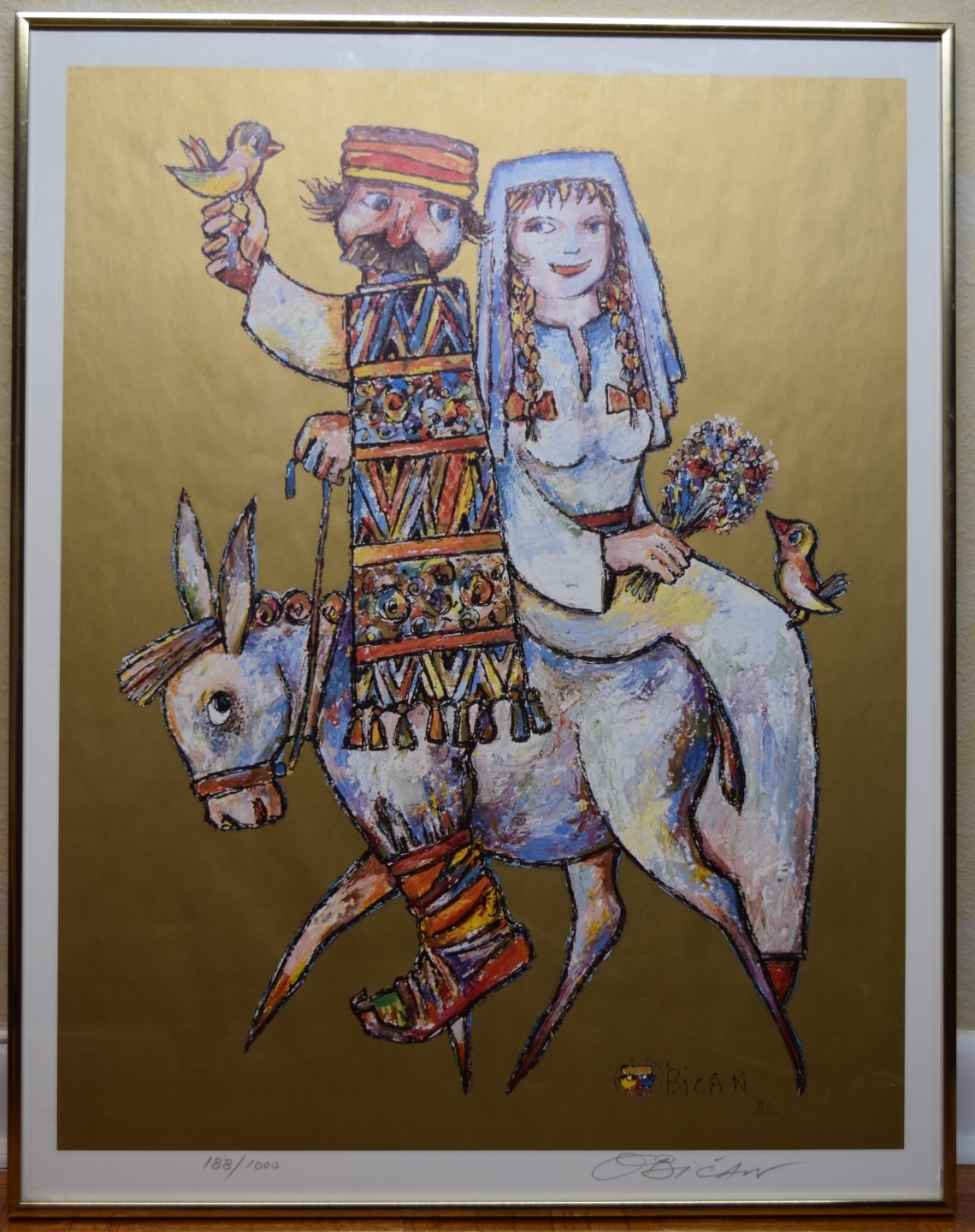 Jovan Obican | JOVAN OBICAN COUPLE ON DONKEY COLOR LITHOGRAPH | MutualArt