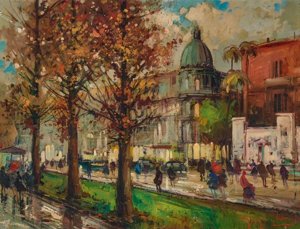 Unknown | ARTIST UNKNOWN - Street Scene oil on canvas on board 59 x 79 ...