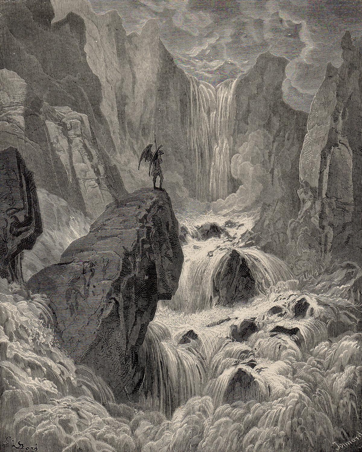 Gustave Doré | Satan Rises from the mist into Paradise (Milton's ...