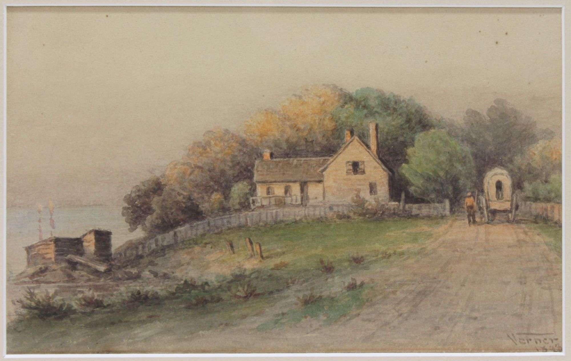 Frederick Arthur Verner | Untitled, Figure and Wagon in a Coastal ...