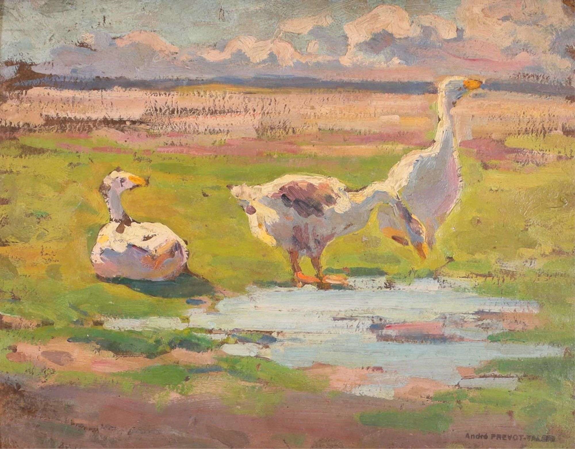 André Prevot-Valeri | Untitled, Geese by a Puddle | MutualArt