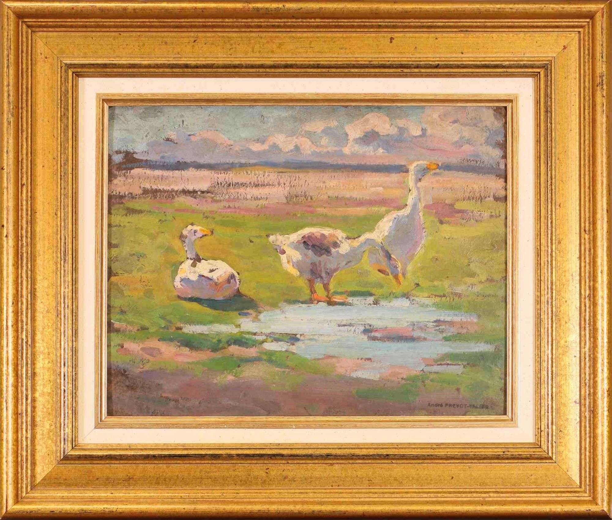 André Prevot-Valeri | Untitled, Geese by a Puddle | MutualArt