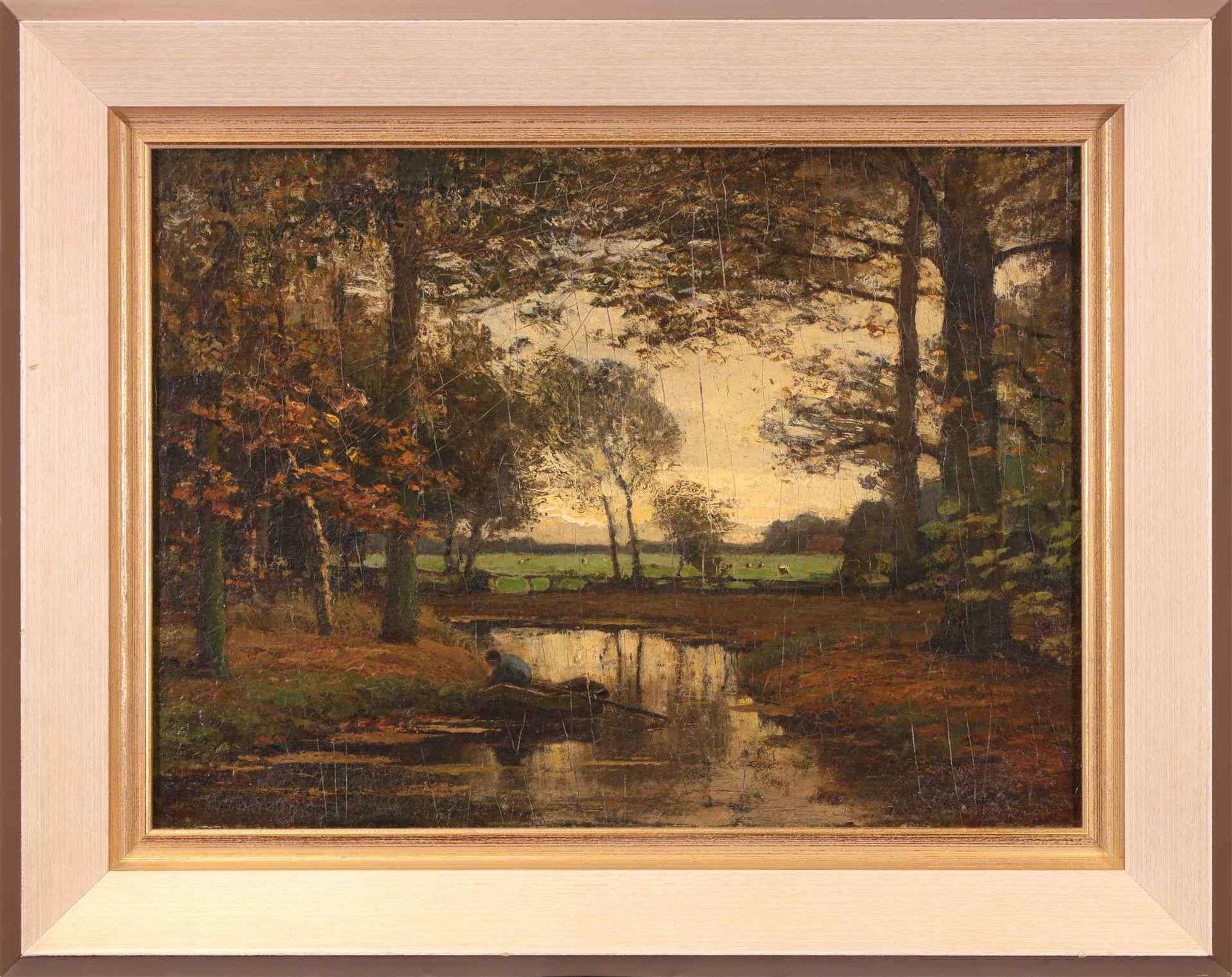 Arnold Marc Gorter | Untitled, Man in a Rowboat at the Edge of a Wooded ...