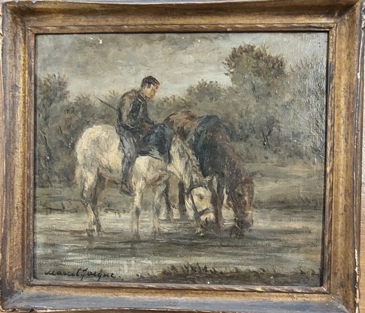 Marcel Jacque | Marcel JACQUE Horses at the trough Oil on canvas signed ...