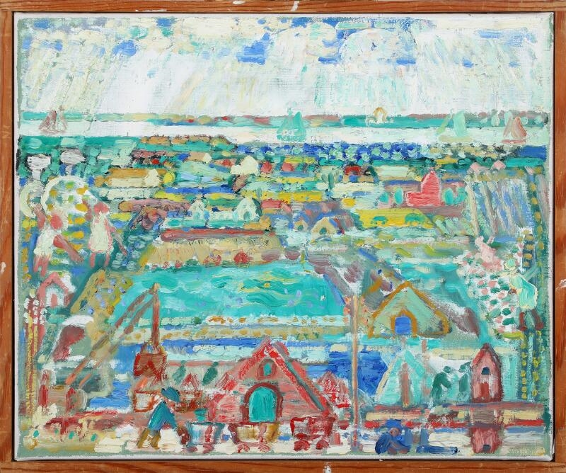 Leo Thellefsen | Three landscapes with figures and houses (1970 ...