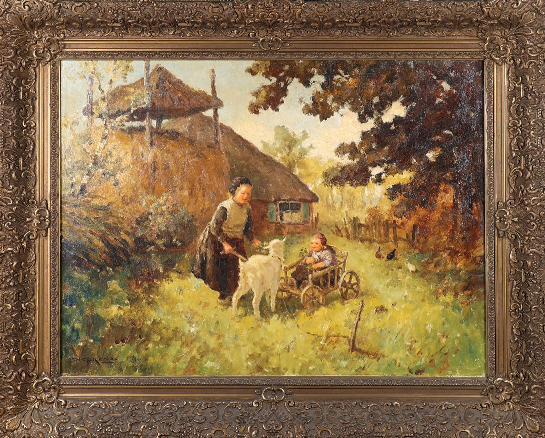 Martinus Jacobus Nefkens | Moeder en kind met geit in de tuin voor ...