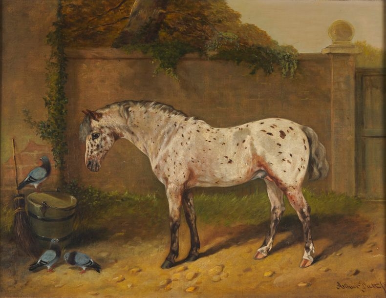 Arthur Batt | A girl with donkeys and a dog (1881) | MutualArt