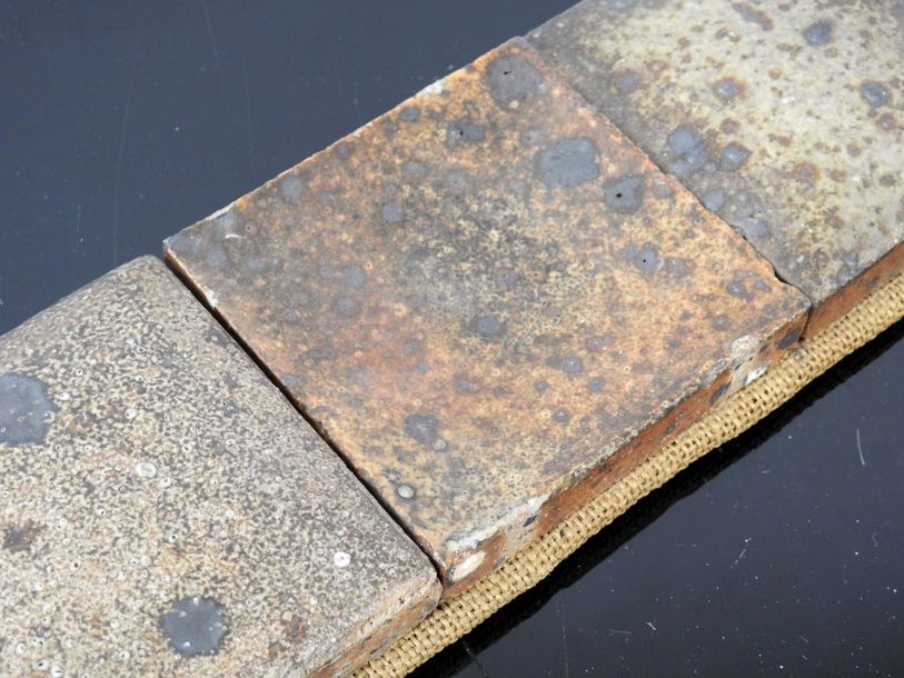 Pierre Digan | Three tiles in convex and concave pyrite glazed ...