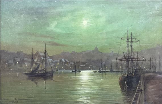 Louis Hubbard Grimshaw | Harbour by Moonlight | MutualArt