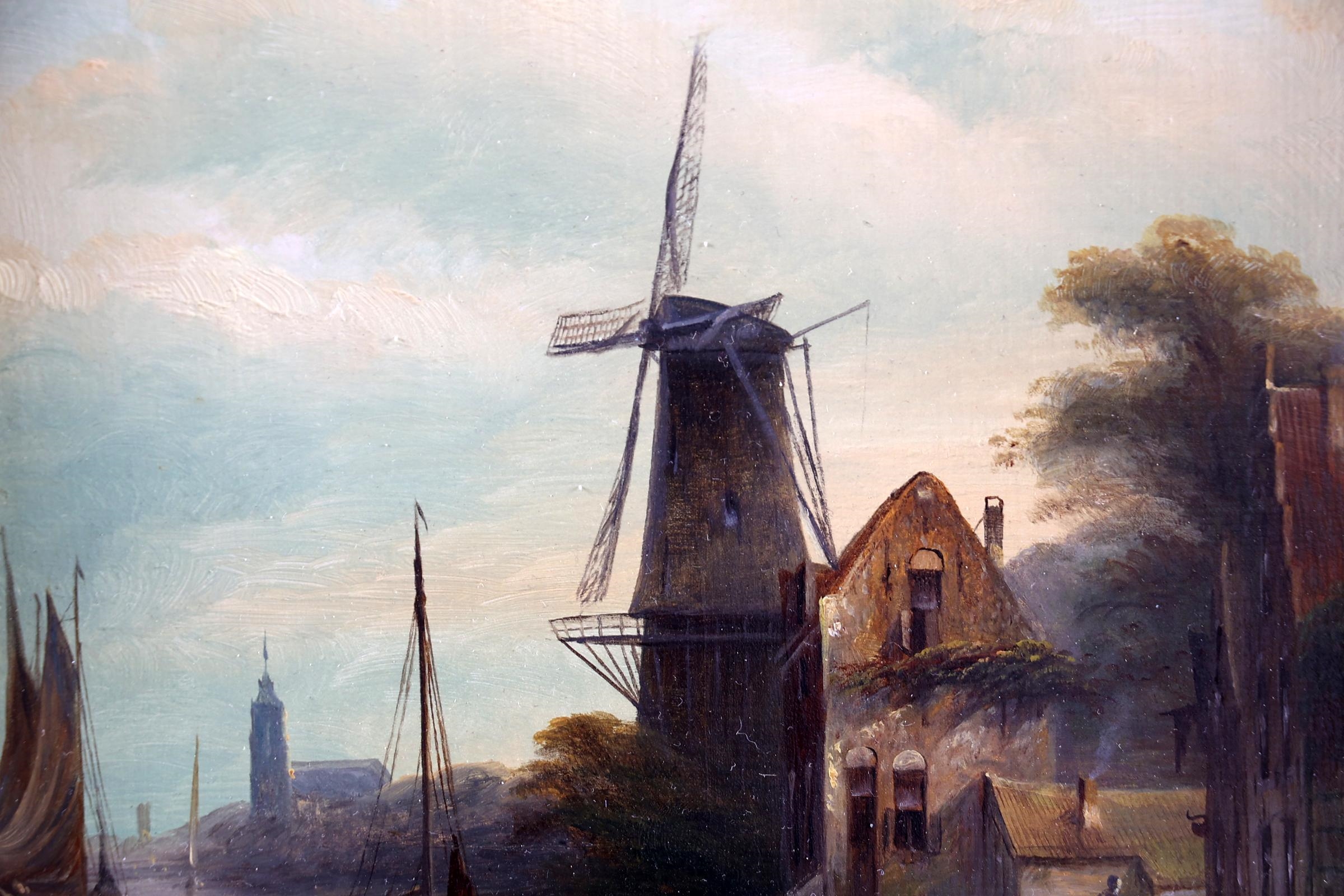 Jacob Jan Coenraad Spohler | Riviergezicht met molen en personen ...