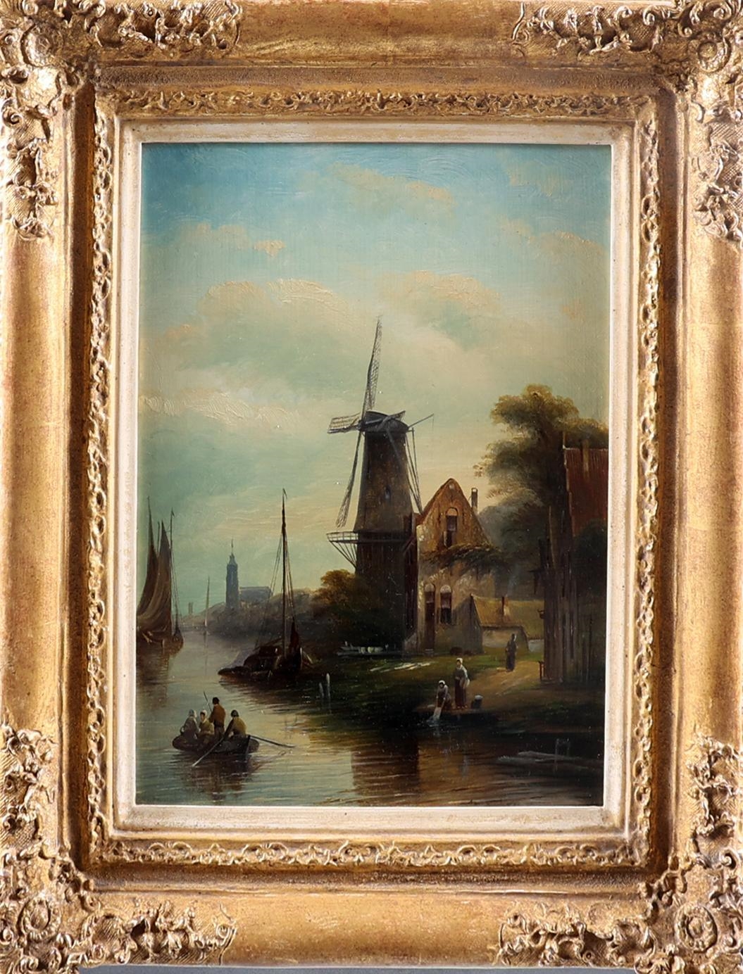 Jacob Jan Coenraad Spohler | Riviergezicht met molen en personen ...