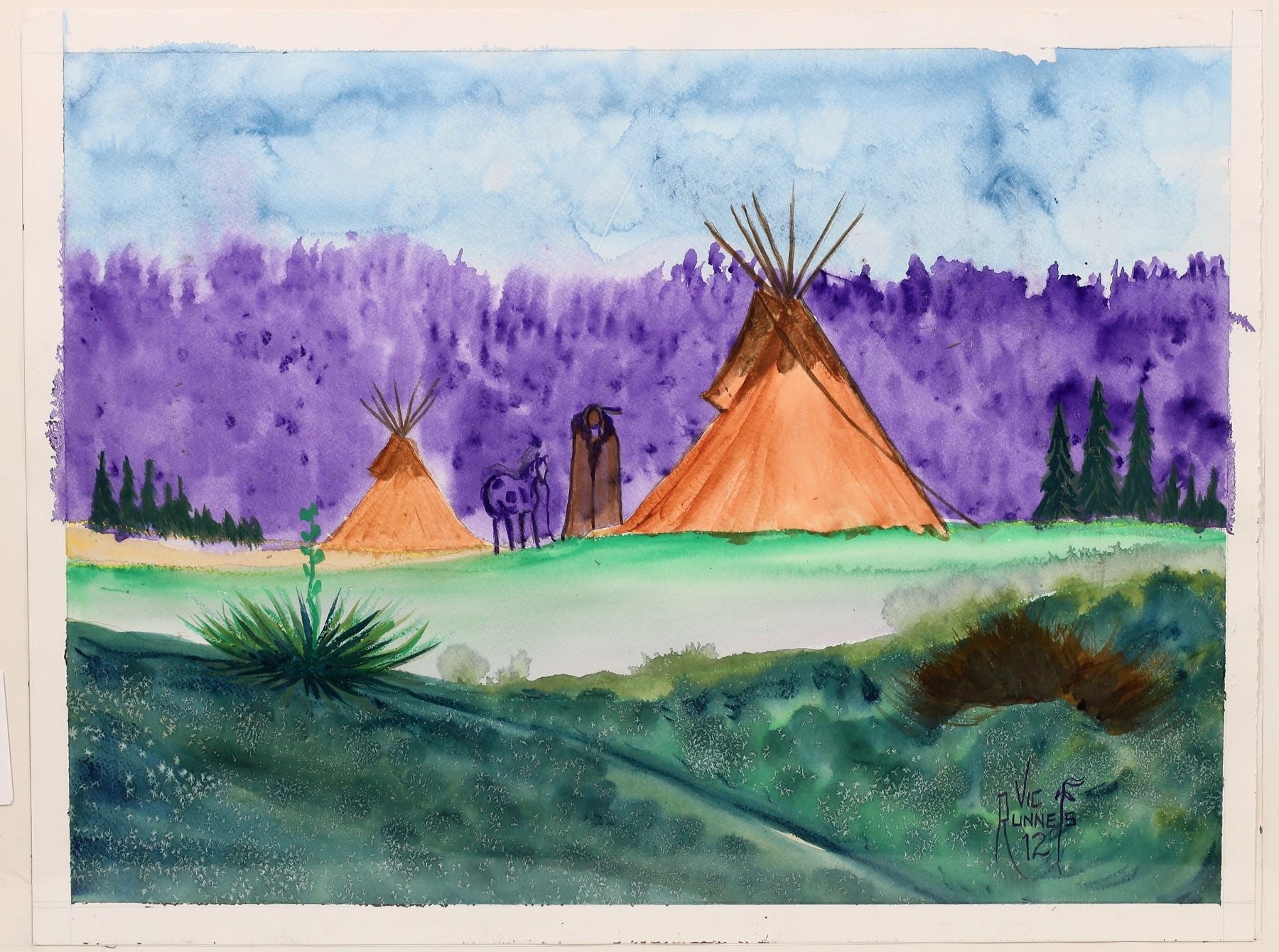 Vic Runnels | Vic Runnels Original Lakota Watercolor (1960s) | MutualArt