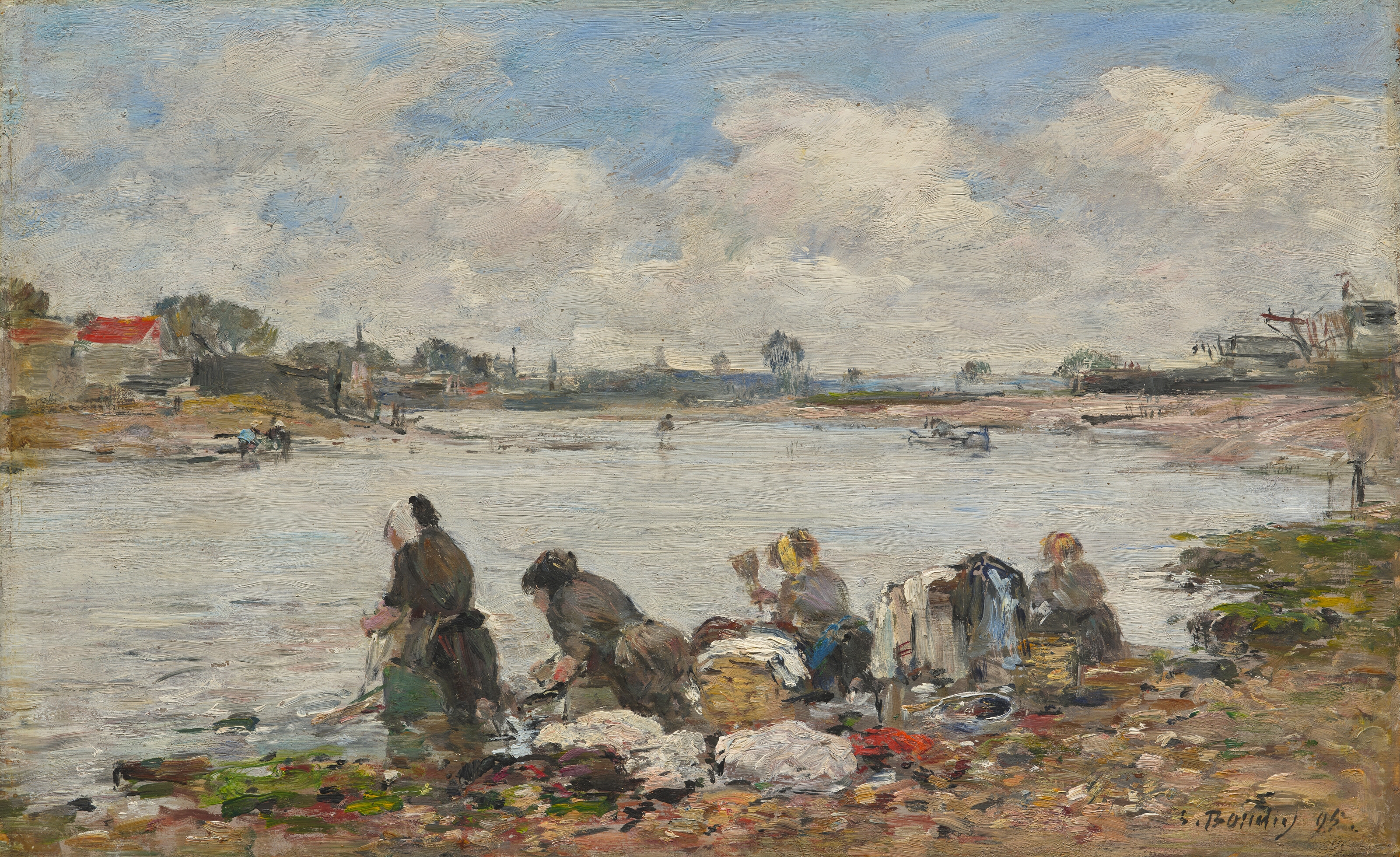 Eugène Louis Boudin | Laveuses au bord de la Touques (1895) | MutualArt