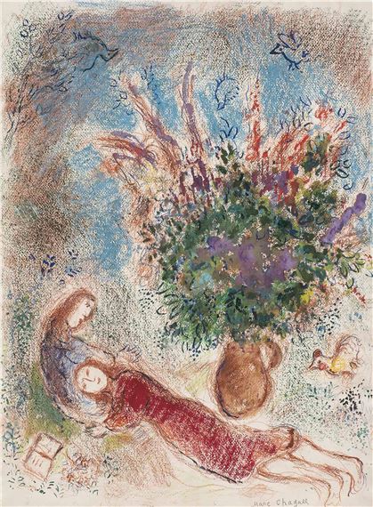 Marc Chagall | Repos du couple au bouquet (Circa 1976) | MutualArt