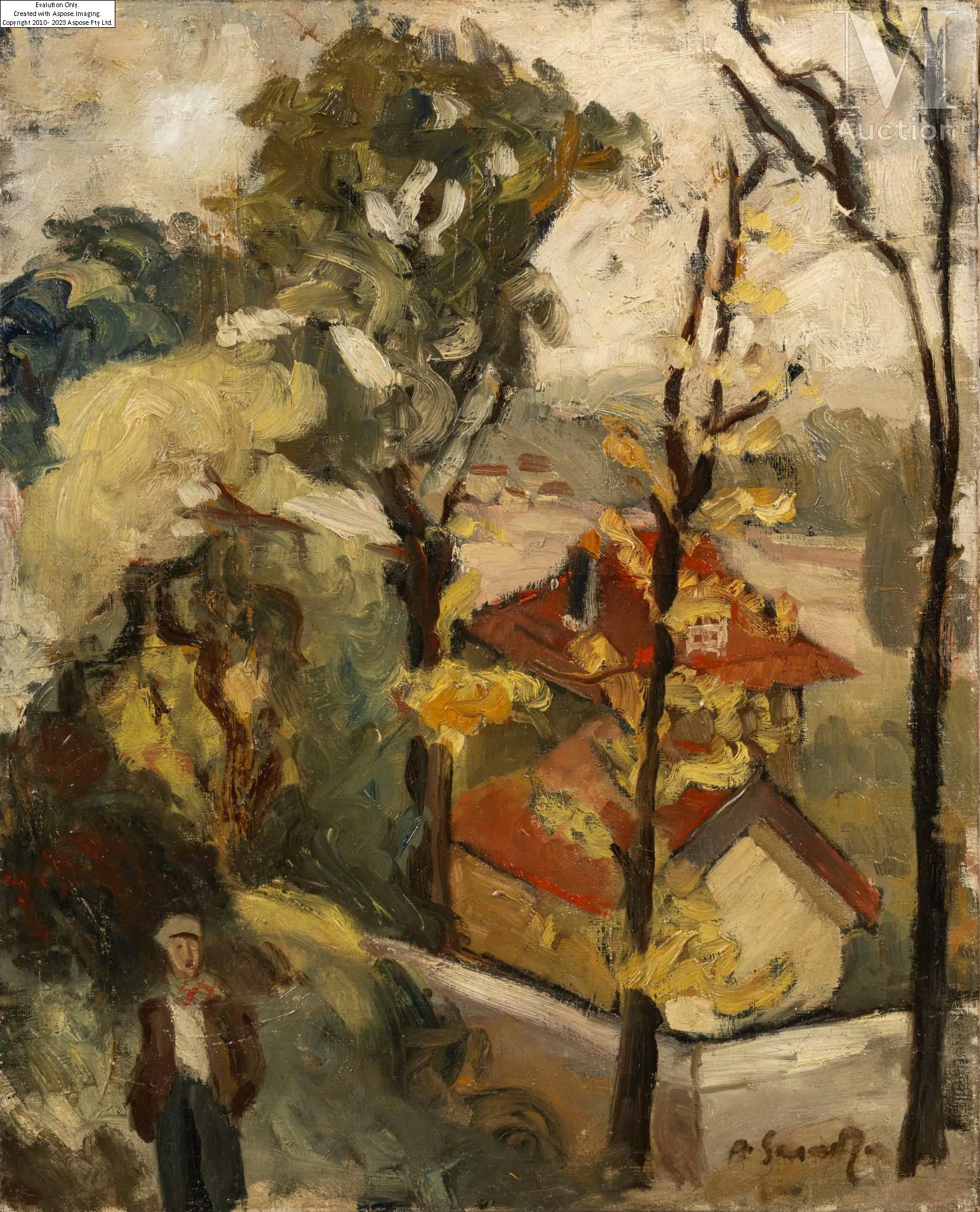Alex Smadja | Personnage et maisons aux toits rouges (1897) | MutualArt