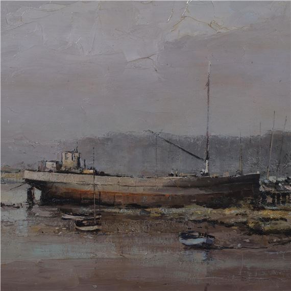 Alan Simpson | cargo boat at low tide (1971) | MutualArt