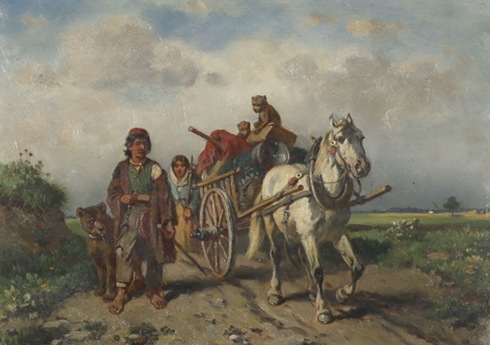 Adolph van der Venne | Fahrendes Volk mit Pferdefuhrwerk in weiter ...