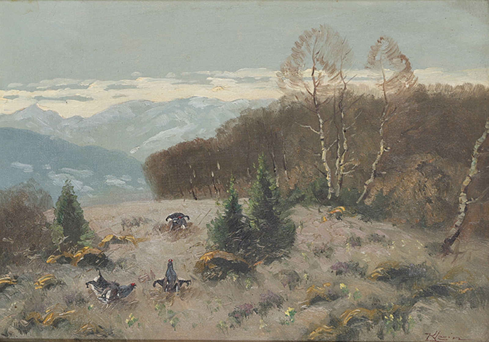Wilhelm Klein | Landschaft mit Birkhähnen bei der Balz | MutualArt