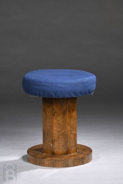 Eric Bagge | Walnut burr veneer piano stool with circular seat covered ...