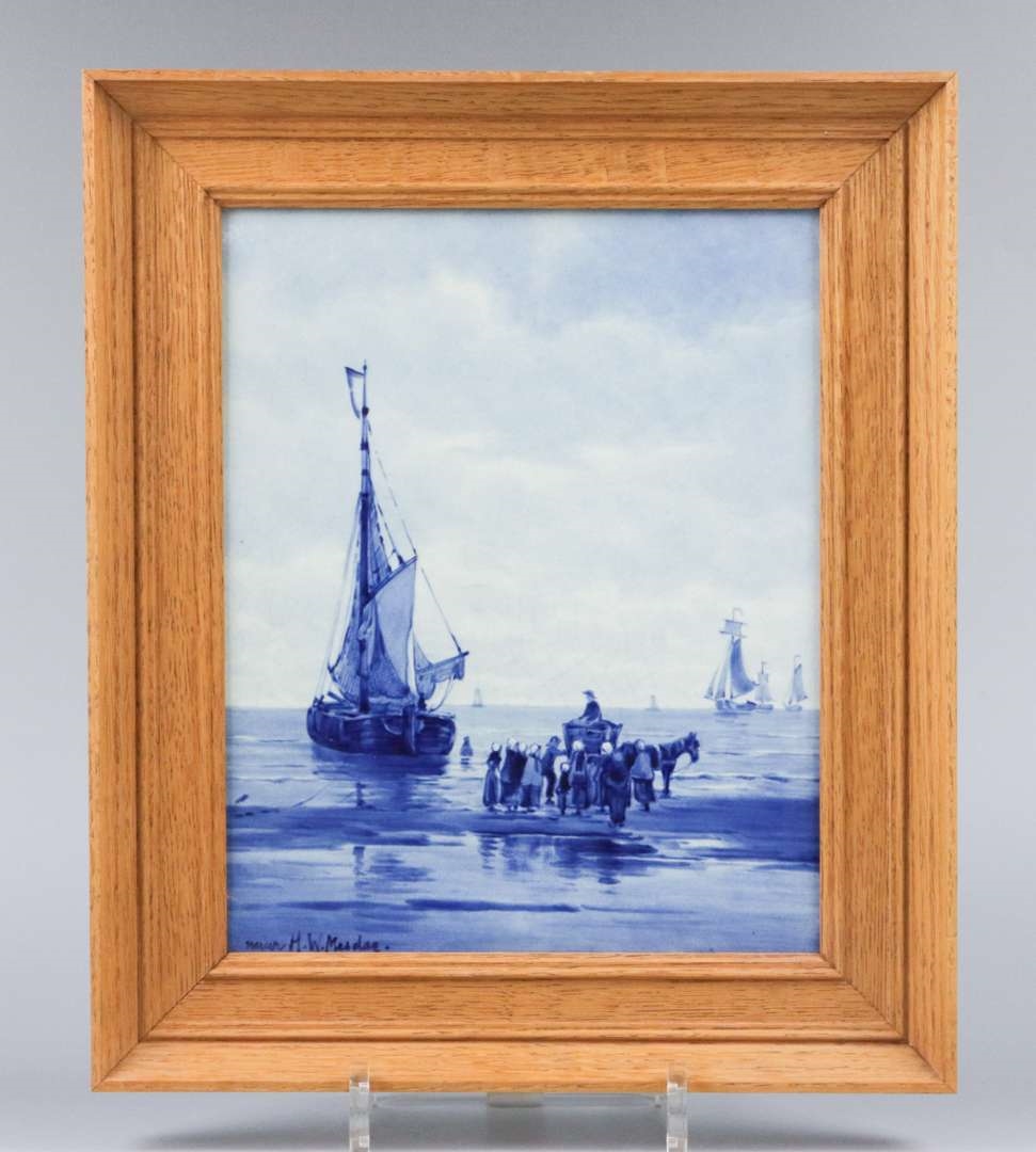 Hendrik Willem Mesdag | Een Delftse blauw wit aardewerk tegel met ...