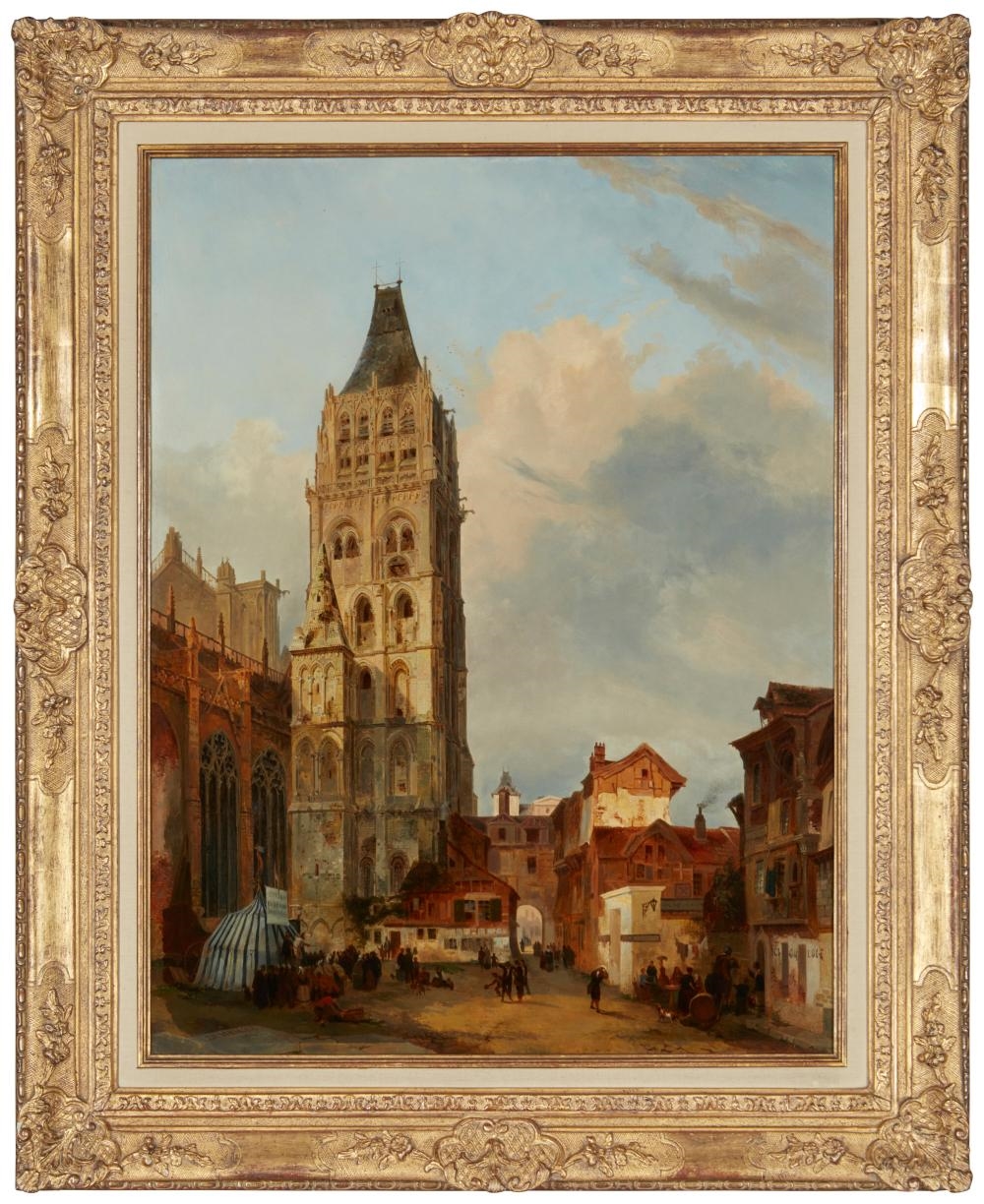 Jean Baptiste van Moer | Town square with bell tower | MutualArt