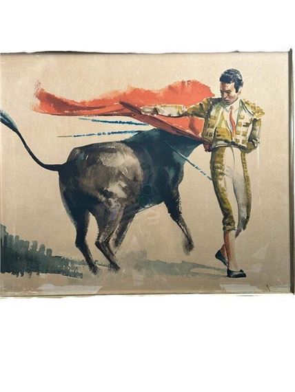 Roger Hebbelinck | Bullfighter and bull (20th Century) | MutualArt