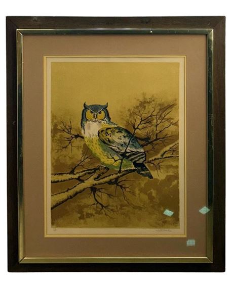 Justiniano Pires | Signed Justiniano Pires Owl Lithograph | MutualArt