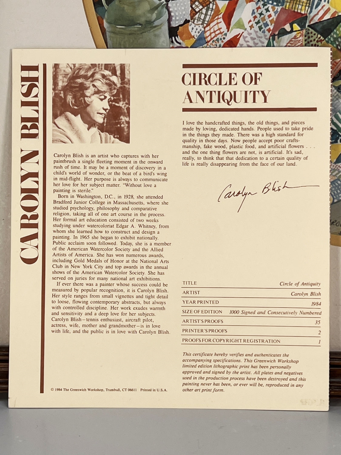 Carolyn Blish | CAROLYN BLISH CIRCLE OF ANTIQUITY SIGNED NUMBERED PRINT ...