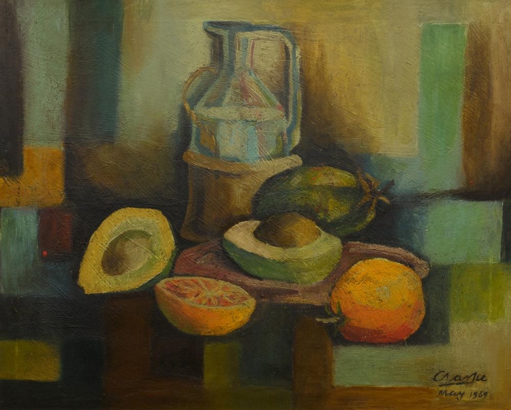 Peter Clarke | Still Life Fruit Foliage & Ginger Jar (1968) | MutualArt