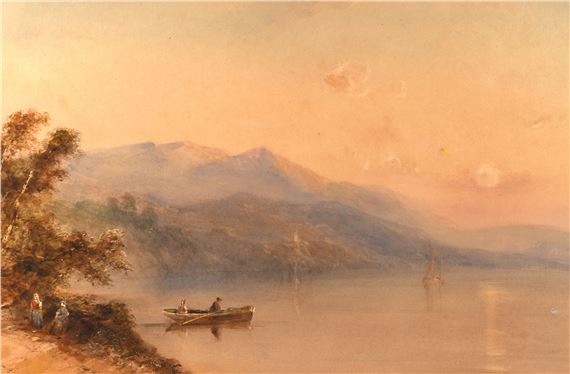 Edward Tucker | Mountainous lake scene with figures | MutualArt