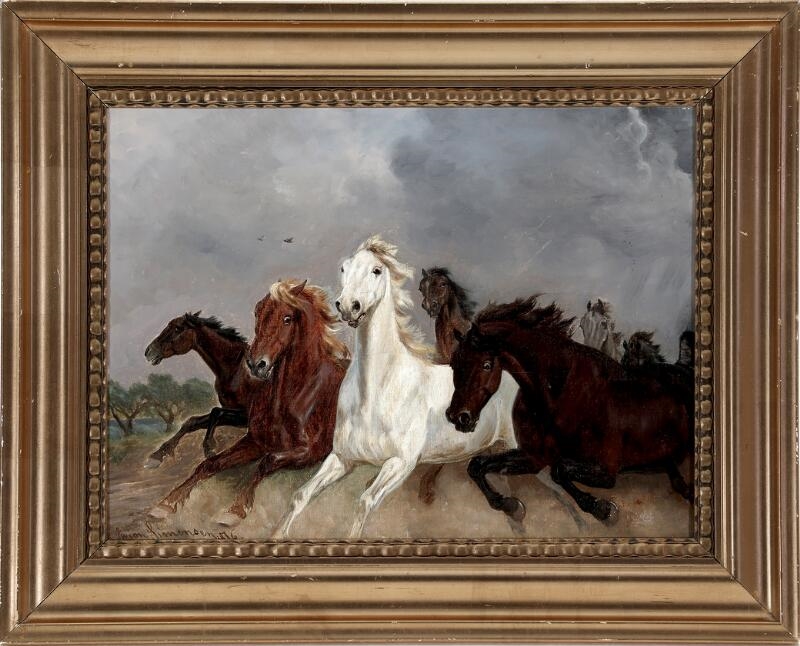 Simon Simonsen | Horses frightened of the storm (1876) | MutualArt