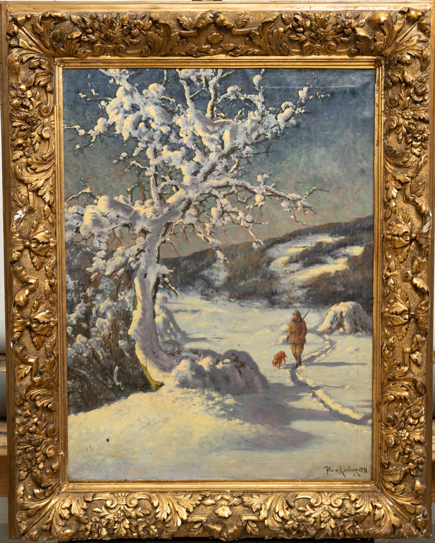 Julius Sergius von Klever | hunter with dog in winter landscape (1891 ...