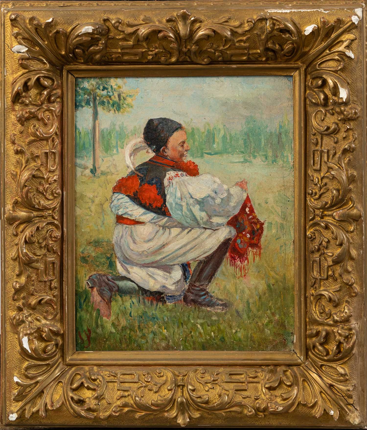 Joza Uprka | Slovak boy in traditional dress in landscape | MutualArt