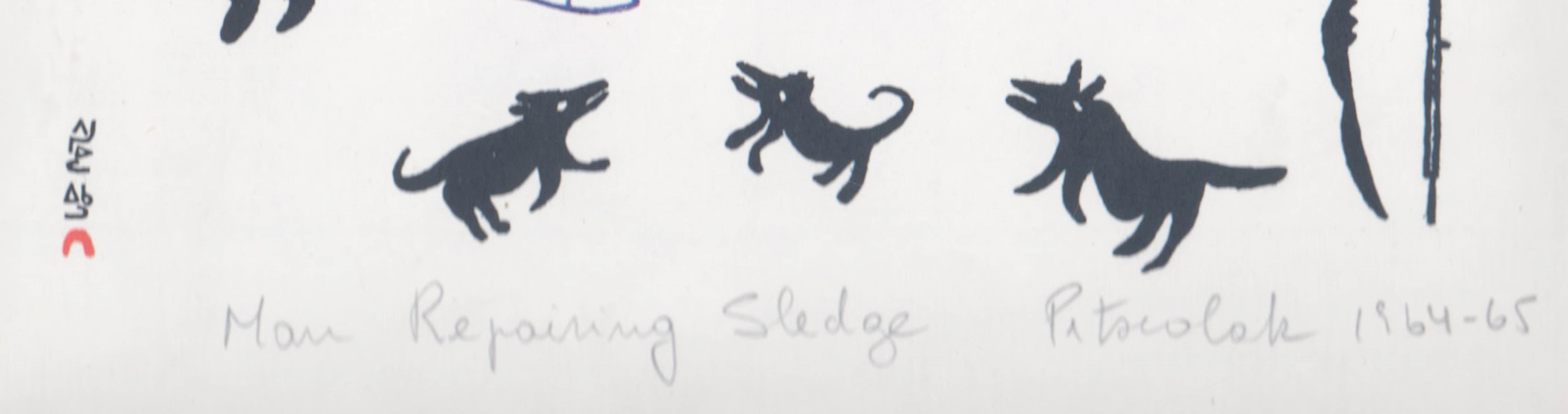 Pitseolak Ashoona | Pitseolak 'Man Repairing Sled' Signed Print Inuit ...