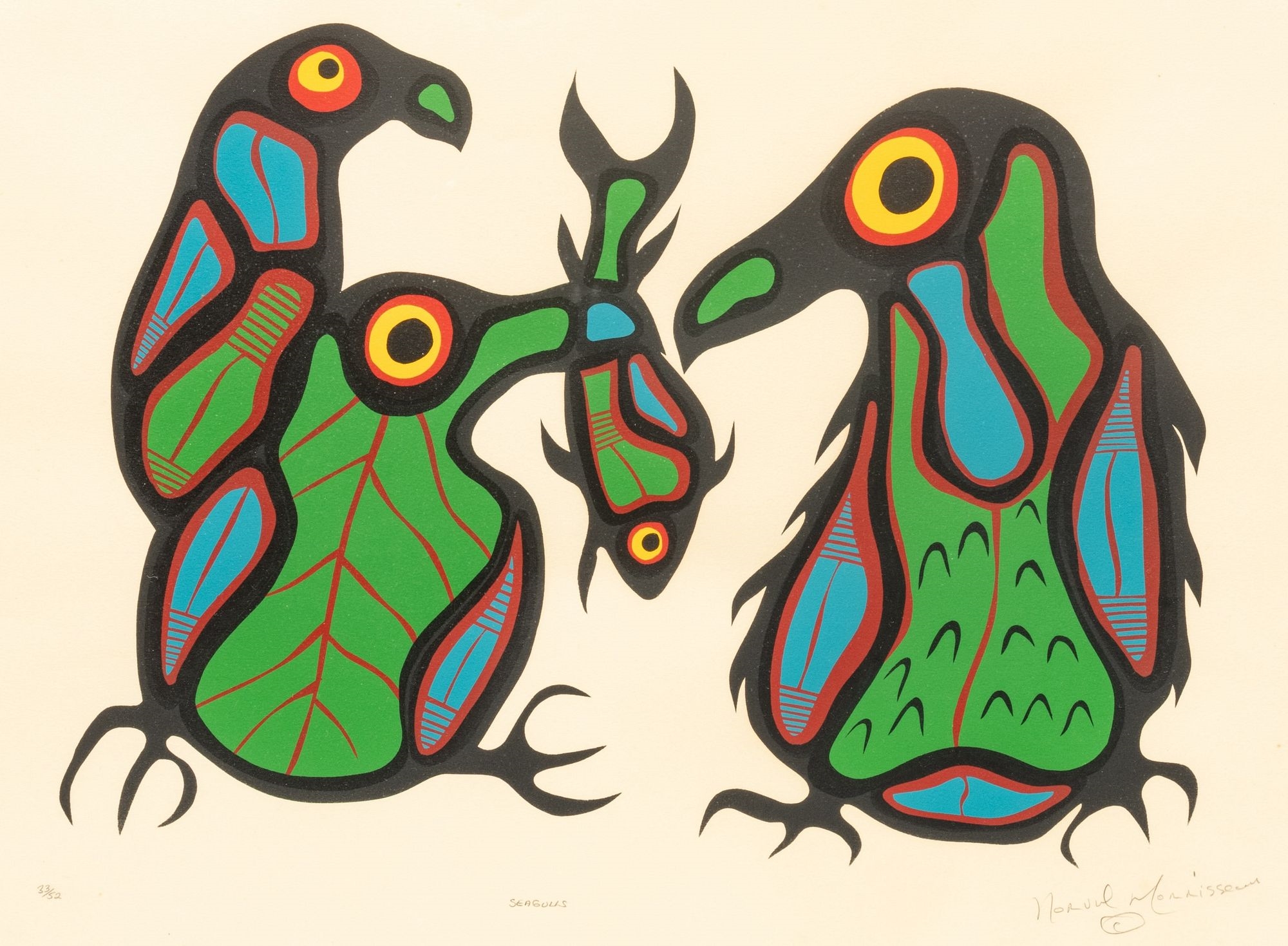 Norval Morrisseau | Two birds and Butterfly | MutualArt